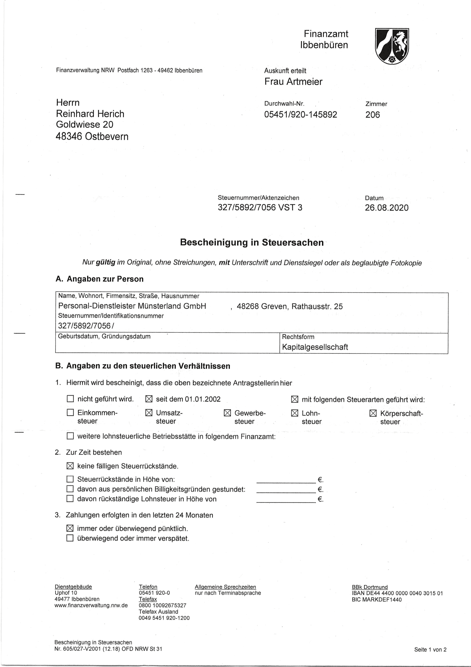 Geschäftsnummer: Bescheinigung Über Verdienstausfall – SIHYA